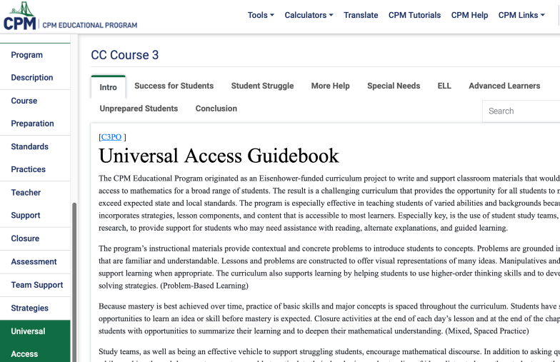 CC 2nd Edition: CPM Teacher eBook Tour