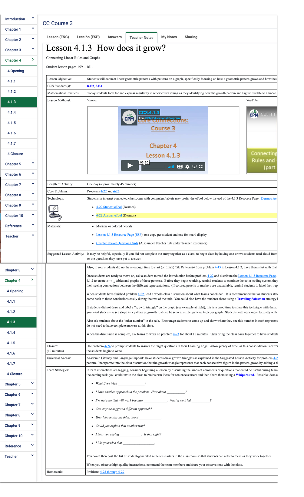 CC 2nd Edition: CPM Teacher eBook Tour